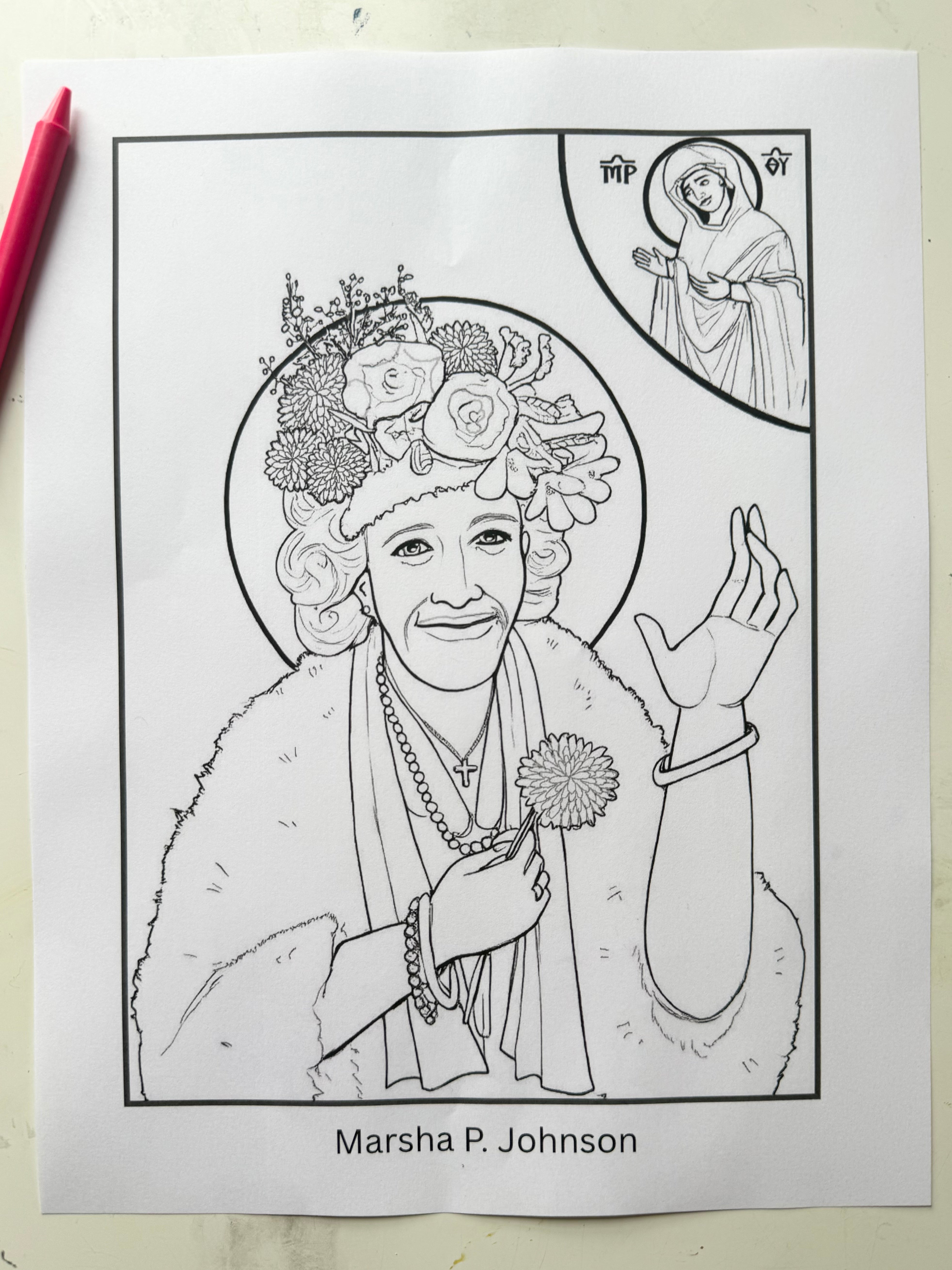 Marsha P. Johnson Coloring Page – Kelly Latimore Icons