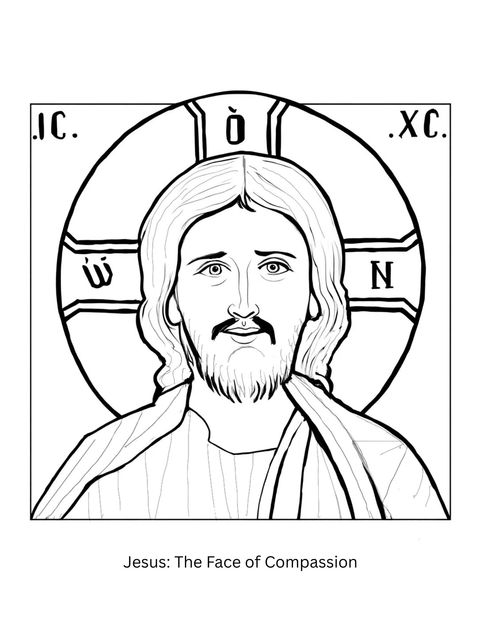 Jesus: The Face of Compassion Coloring Page – Kelly Latimore Icons