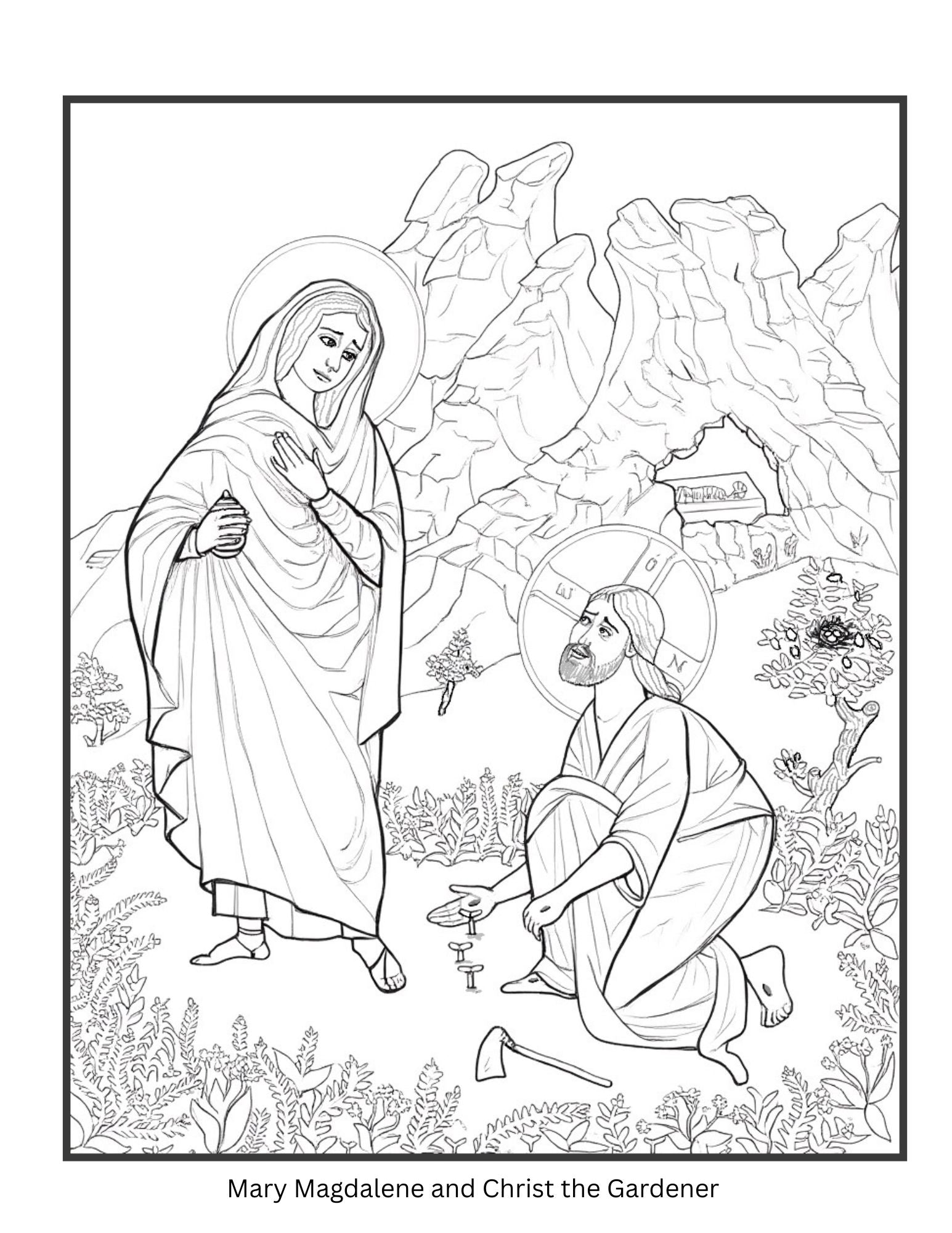 Mary Magdalene and Christ the Gardener Coloring Page – Kelly Latimore Icons