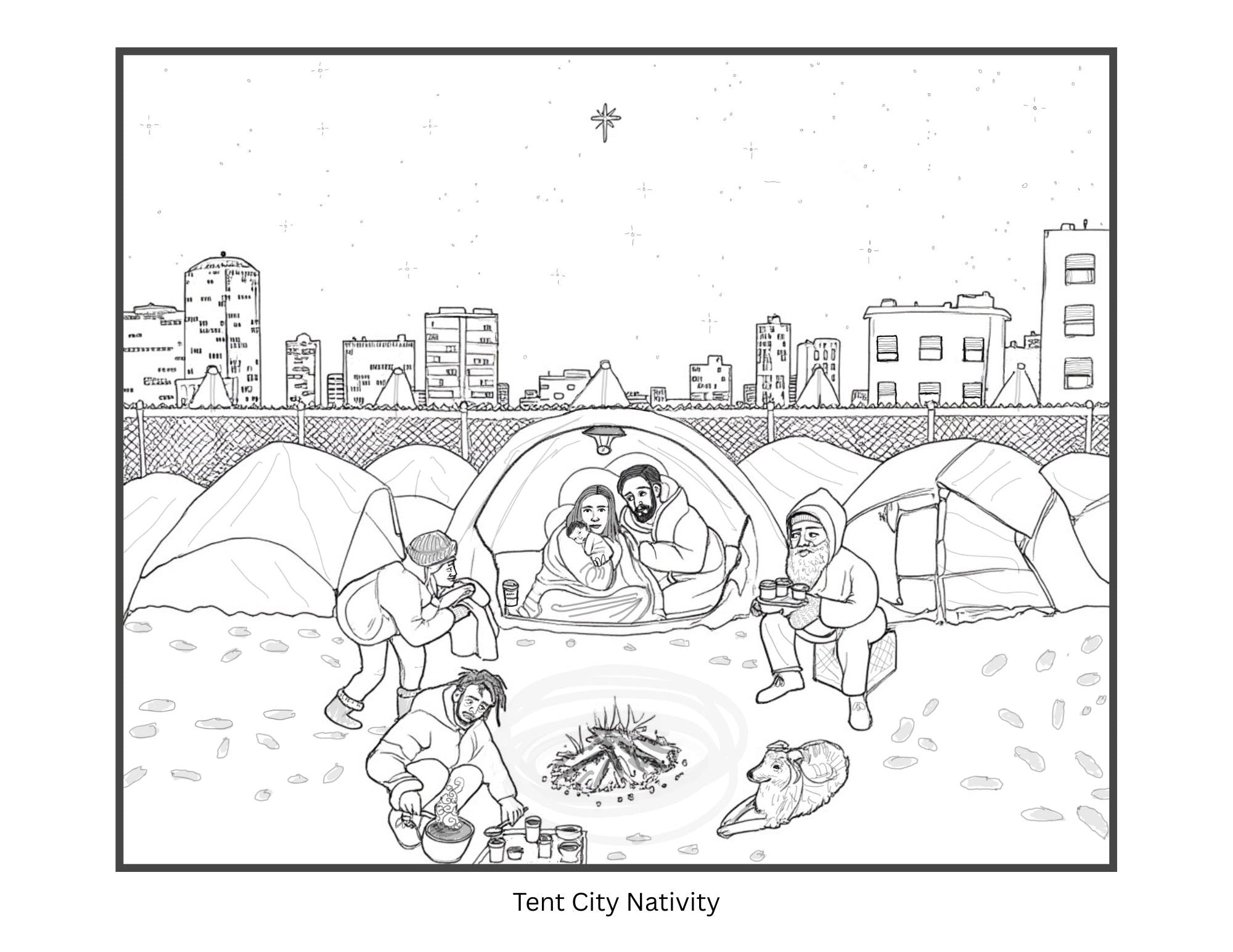 Tent City Nativity Coloring Page – Kelly Latimore Icons